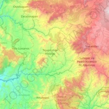 Mapa topográfico Tejupilco, altitud, relieve
