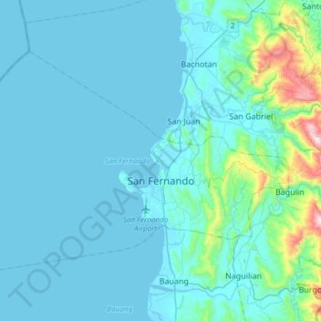 Mapa topográfico San Fernando, altitud, relieve