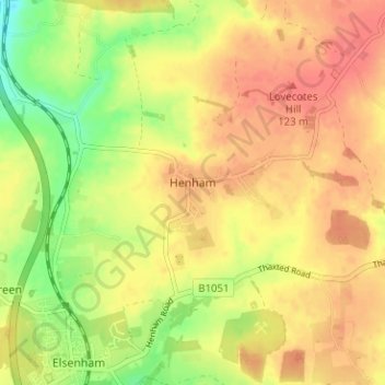 Mapa topográfico Henham, altitud, relieve